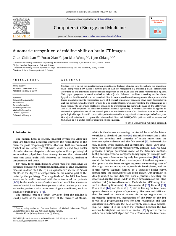 (PDF) Automatic recognition of midline shift on brain CT images