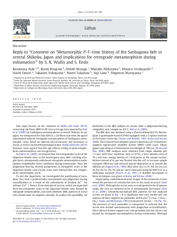 (PDF) Reply to “Comment on ‘Metamorphic P–T–time history of the ...