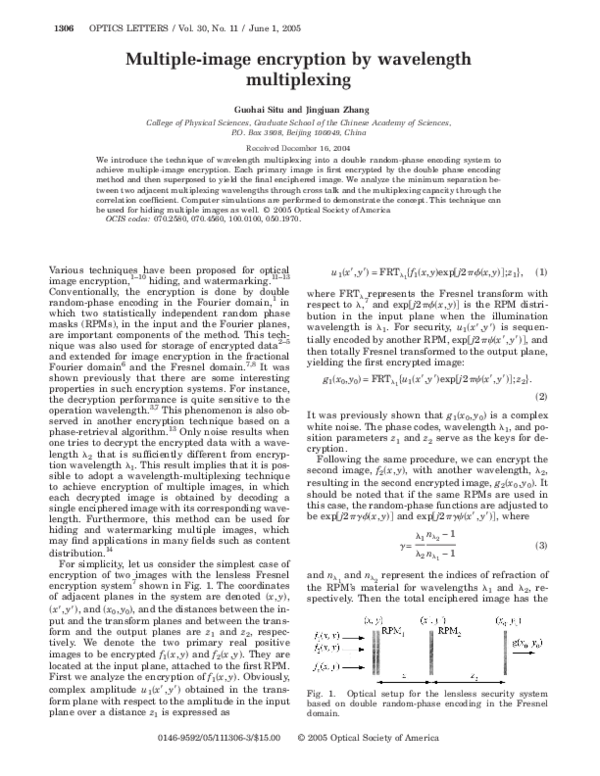 Pdf Multiple Image Encryption By Wavelength Multiplexing Guohai Situ