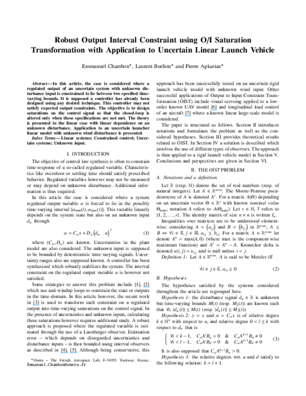 Pdf Robust Output Interval Constraint Using Oi Saturation