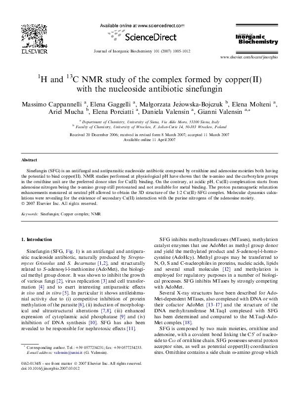 (PDF) 1H and 13C NMR study of the complex formed by copper(II) with the nucleoside antibiotic ...