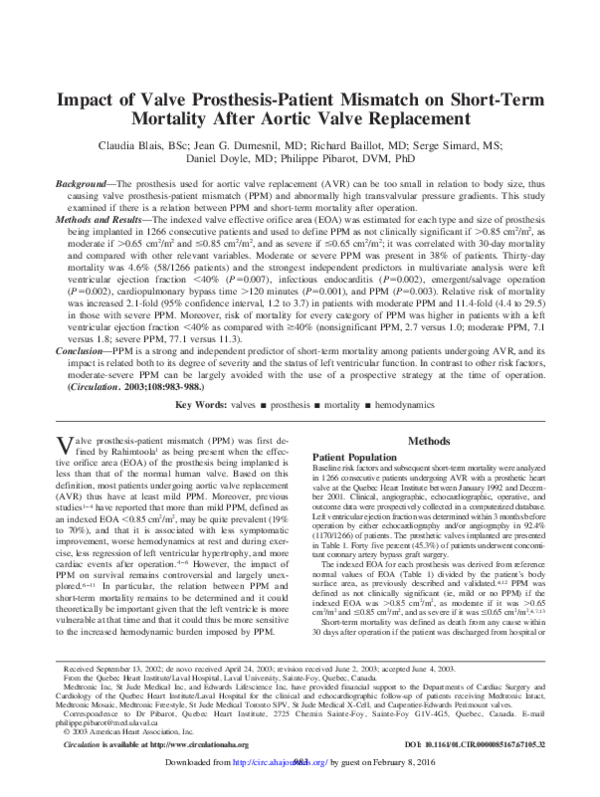 (PDF) Impact of Valve Prosthesis-Patient Mismatch on Left Ventricular Mass Regression Following ...
