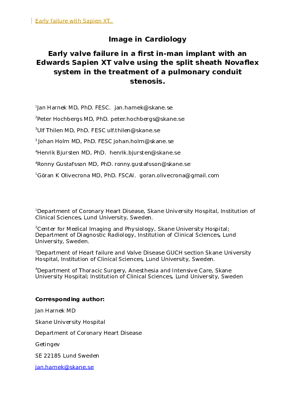 (DOC) Early valve failure in a first-in-man implant with an Edwards ...