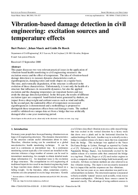 (PDF) Vibration-based damage detection in civil engineering: excitation sources and temperature ...