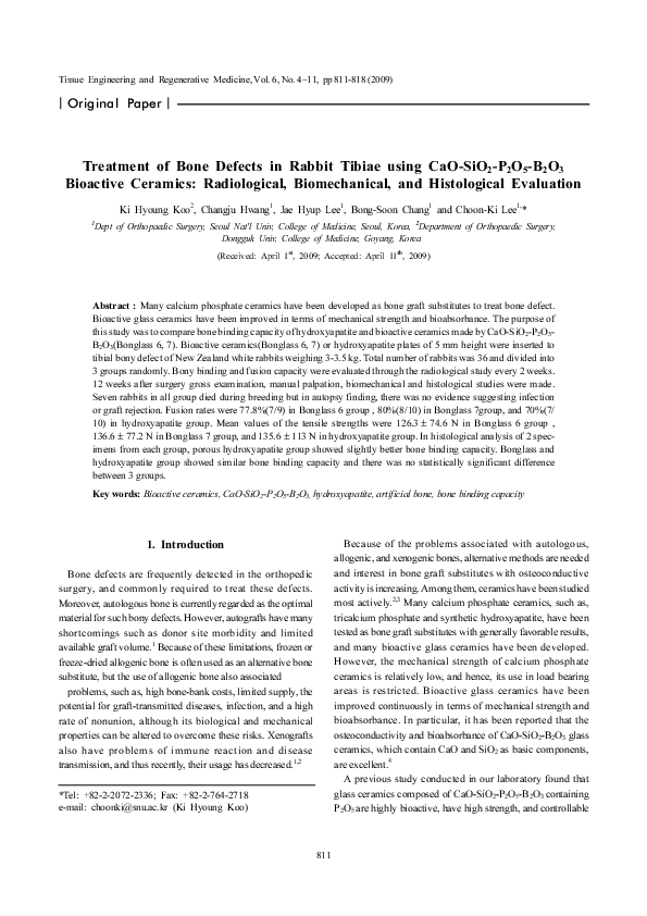 (PDF) Treatment of Bone Defects in Rabbit Tibiae using CaO-SiO2-P2O5 ...
