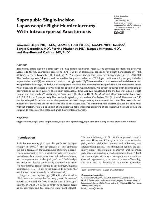 (PDF) Suprapubic Single-Incision Laparoscopic Right Hemicolectomy With ...