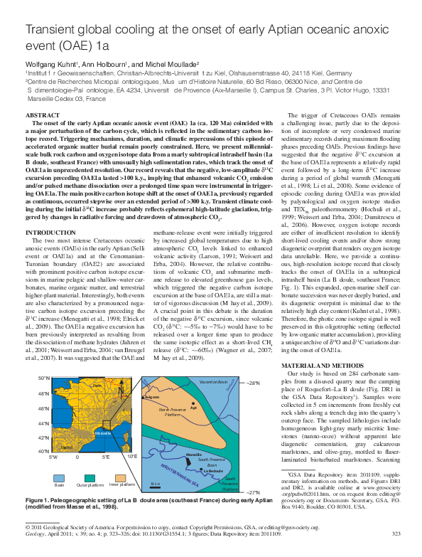Climate cooling at the onset of the early Aptian Oceanic Anoxic Event ...