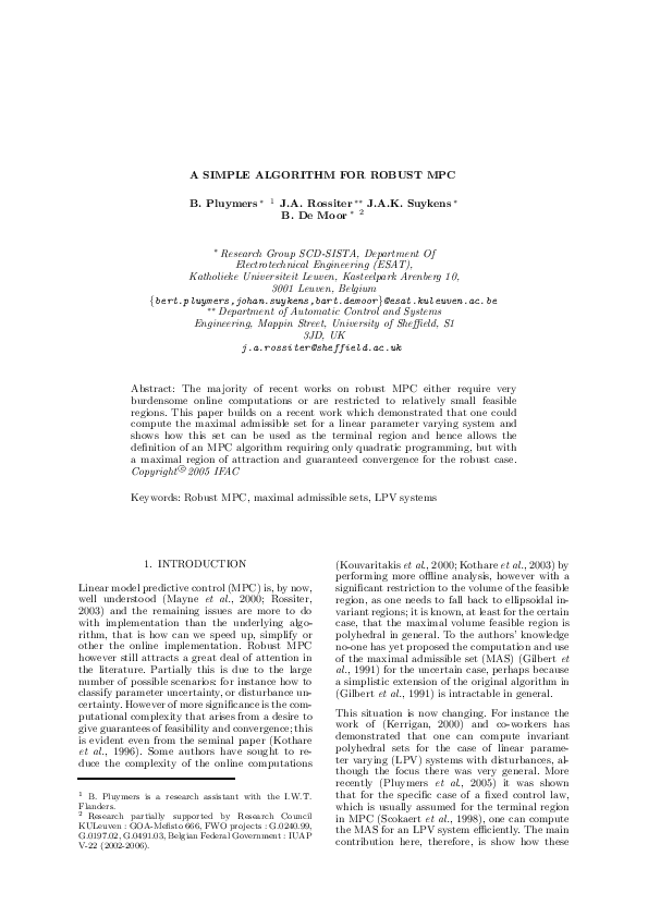 (PDF) A simple algorithm for robust MPC