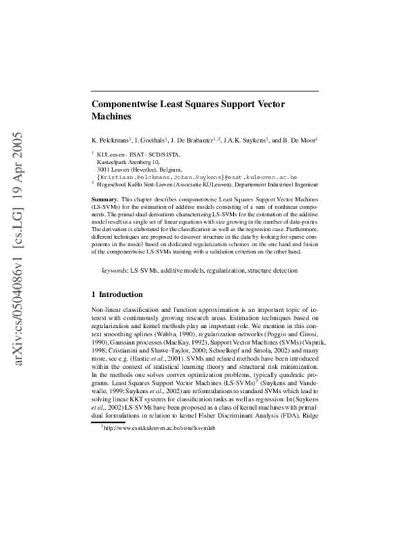 Pdf Componentwise Ls Svms For Additive Model Estimation 