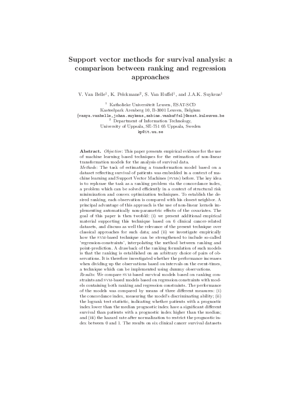 (PDF) Support vector methods for survival analysis: a comparison ...