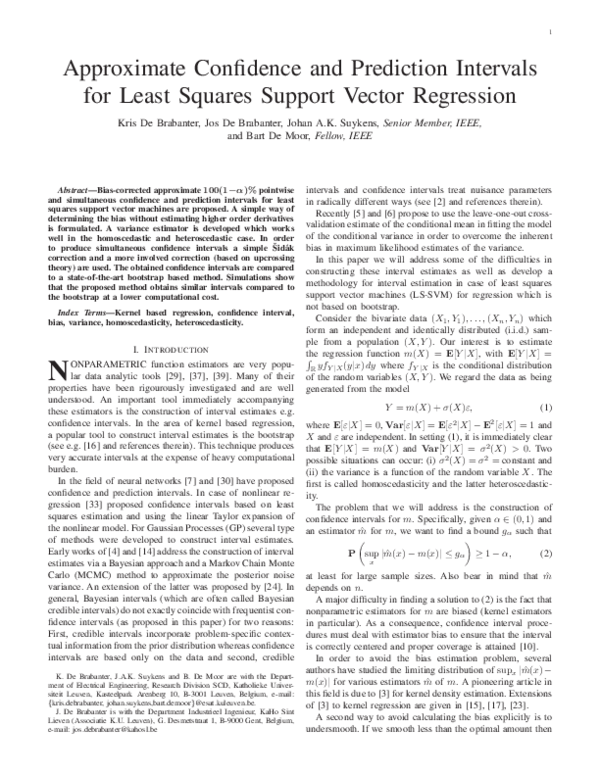 Pdf Approximate Confidence And Prediction Intervals For Least Squares Support Vector