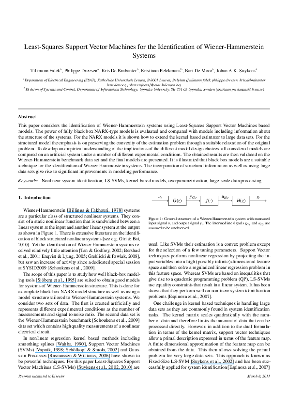 Pdf Least Squares Support Vector Machines For The Identification Of Wienerhammerstein Systems 