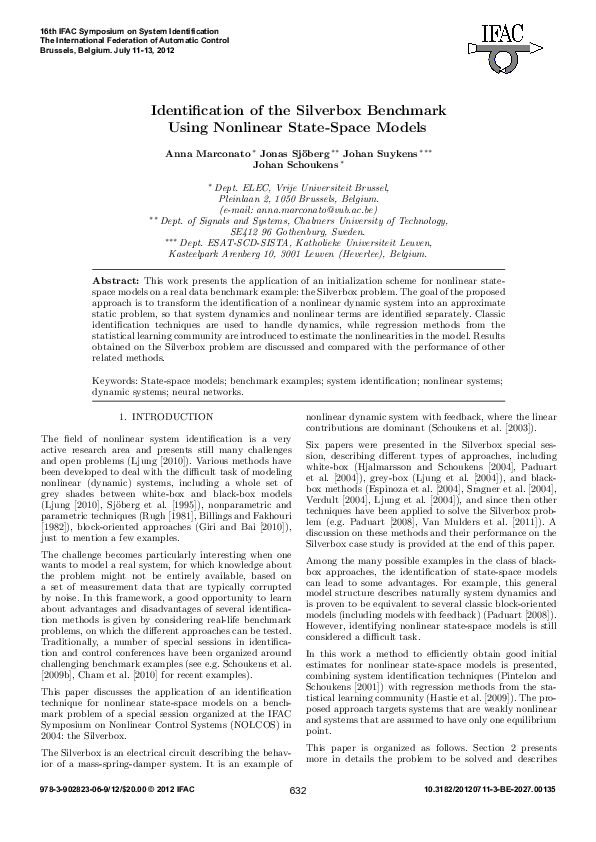 Pdf Identification Of The Silverbox Benchmark Using Nonlinear State