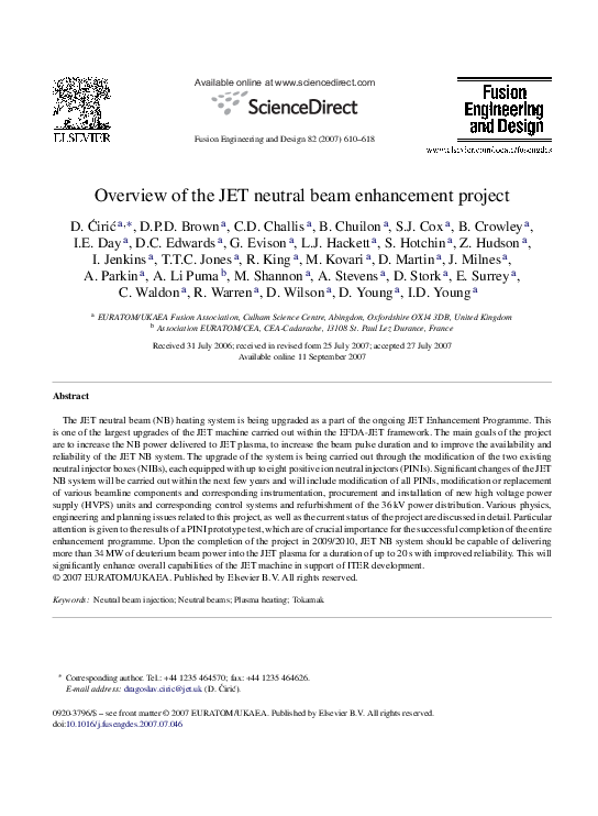 (PDF) Overview of the JET neutral beam enhancement project