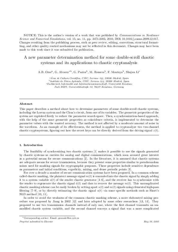 (PDF) A new parameter determination method for some double-scroll chaotic systems and its ...