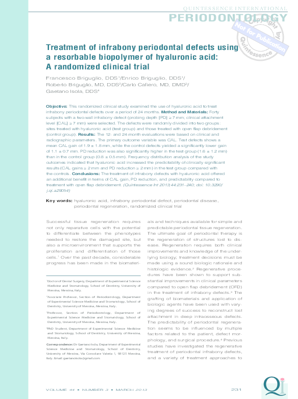 (PDF) Treatment of infrabony periodontal defects using a resorbable ...