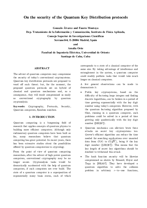 (PDF) Quantum Key Distribution Security Analysis