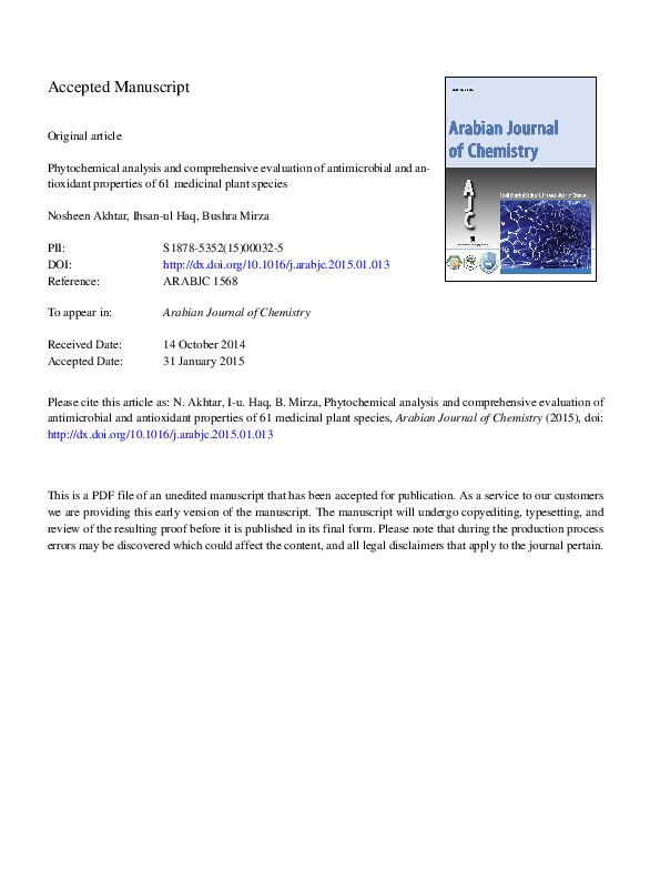 (PDF) Phytochemical analysis and comprehensive evaluation of antimicrobial and antioxidant ...