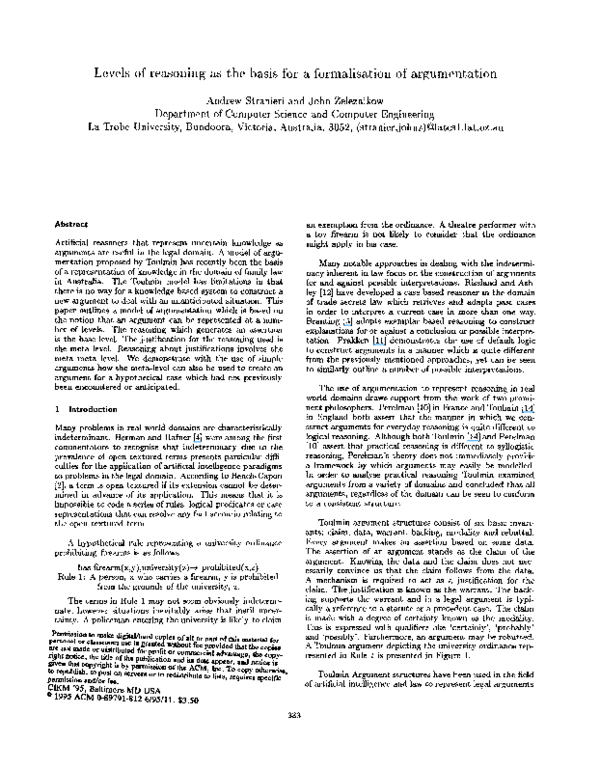 Pdf Levels Of Reasoning As The Basis For A Formalisation Of Argumentation