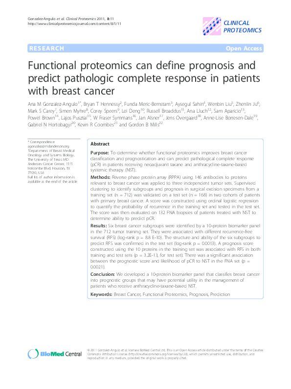 (PDF) Functional proteomics can define prognosis and predict pathologic complete response in ...