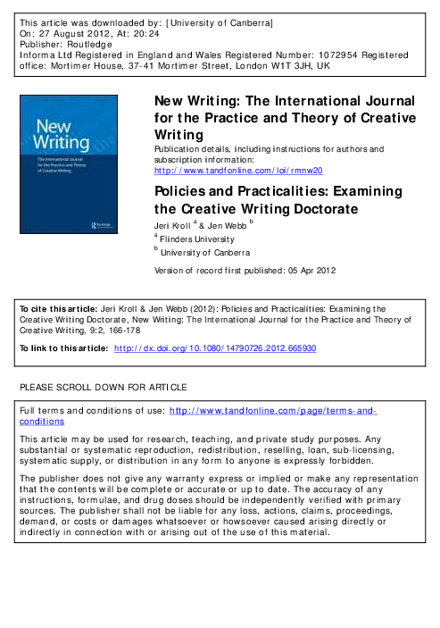 (PDF) Policies and Practicalities: Examining the Creative Writing Doctorate