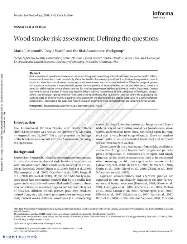 (PDF) Wood smoke risk assessment: Defining the questions