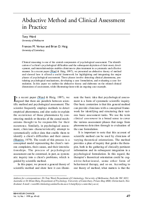 Pdf Abductive Method And Clinical Assessment In Practice