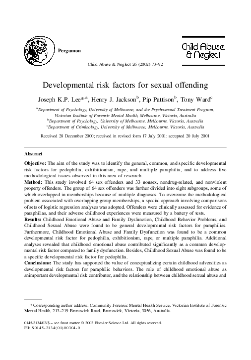 Pdf Developmental Risk Factors For Sexual Offending 1957
