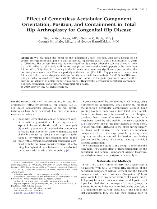 (PDF) Effect of Cementless Acetabular Component Orientation, Position ...