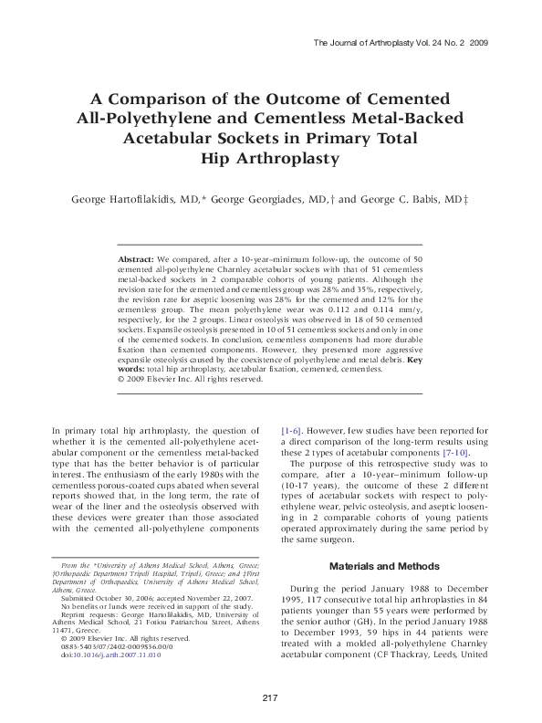 (PDF) A Comparison of the Outcome of Cemented All-Polyethylene and ...