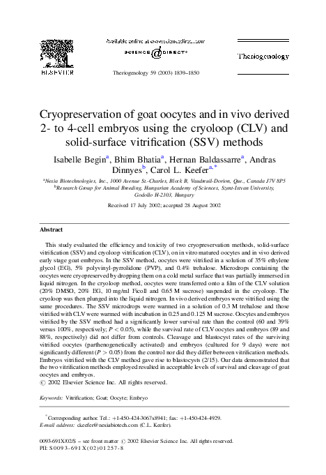 (PDF) Cryopreservation of goat oocytes and in vivo derived 2- to 4-cell ...