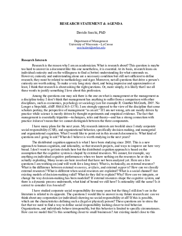 (PDF) Research statement and agenda