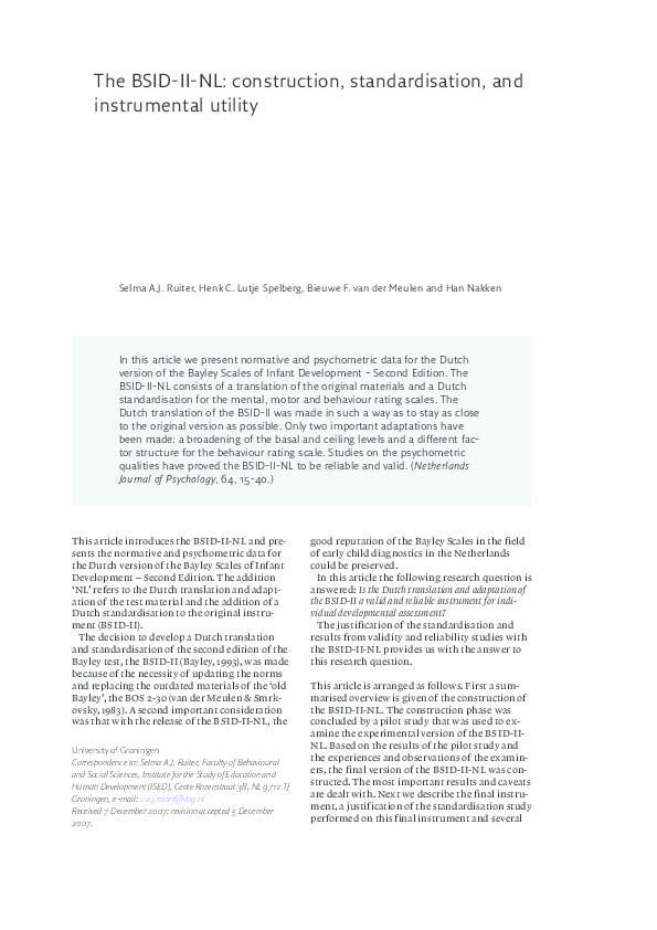 (PDF) The BSID-II-NL: construction, standardisation, and instrumental ...