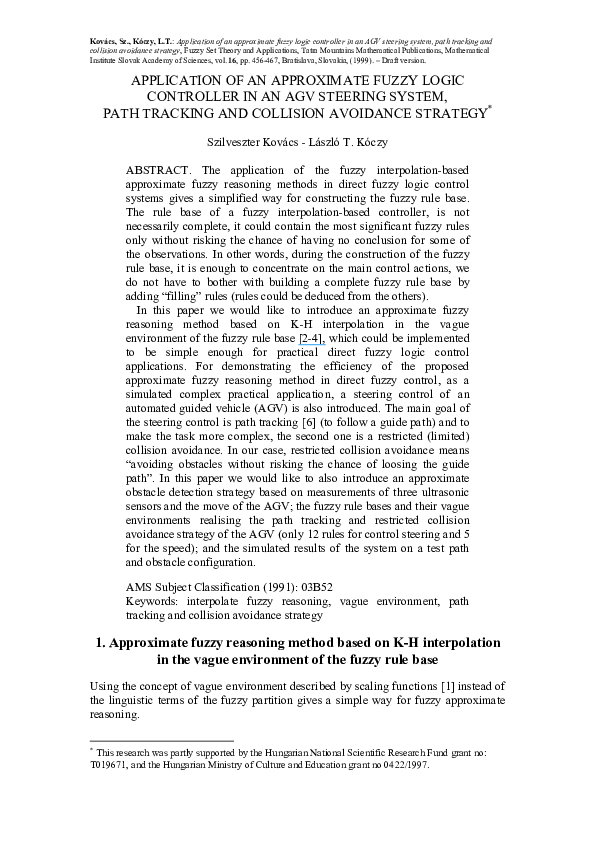 (PDF) Application of an approximate fuzzy logic controller in an AGV steering system, path ...