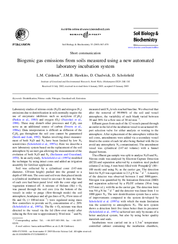 (PDF) Biogenic gas emissions from soils measured using a new automated ...