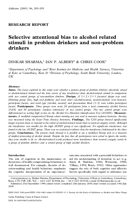 (PDF) Selective attentional bias to alcohol related stimuli in problem ...
