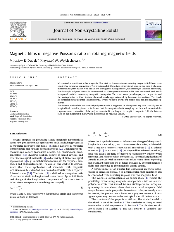 (PDF) Magnetic films of negative Poisson’s ratio in rotating magnetic fields