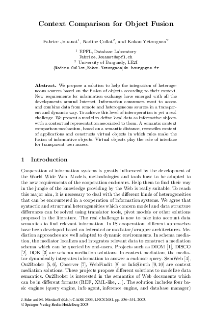 (PDF) Context Comparison for Object Fusion