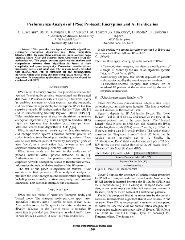 Pdf Performance Analysis Of Ipsec Protocol Encryption And Authentication