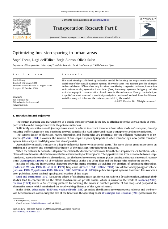 (PDF) Optimizing bus stop spacing in urban areas