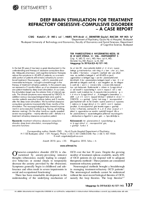 (PDF) Deep brain stimulation for treatment-refractory obsessive ...