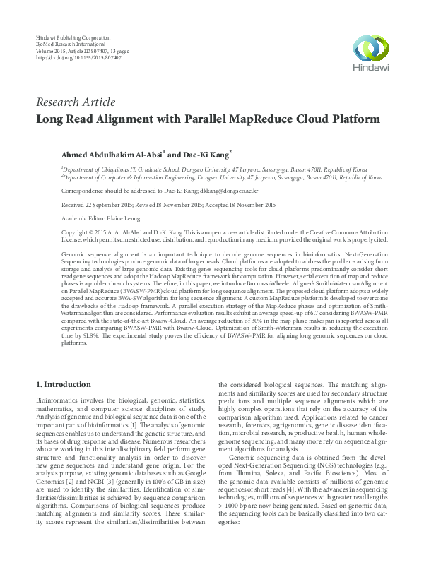 (PDF) Long Read Alignment with Parallel MapReduce Cloud Platform