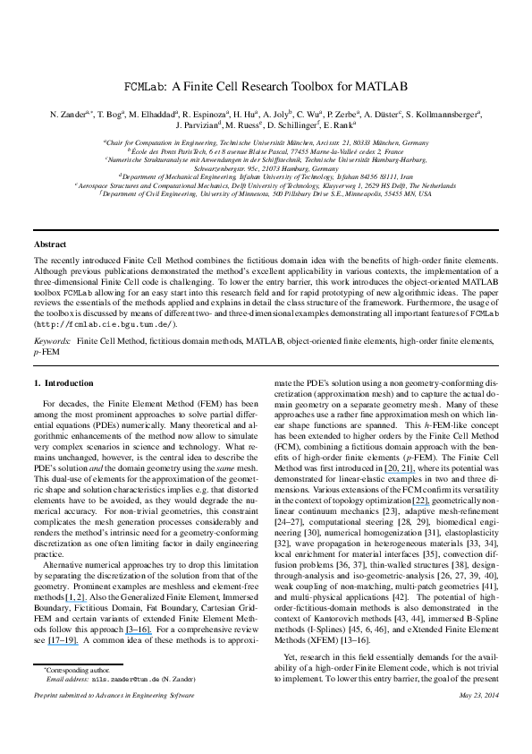 Pdf Fcmlab A Finite Cell Research Toolbox For Matlab