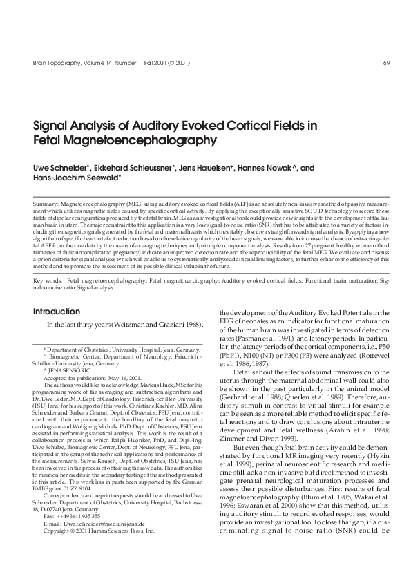 (PDF) Signal analysis of auditory evoked cortical fields in fetal magnetoencephalography