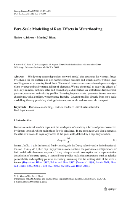 (PDF) Pore-Scale Modelling of Rate Effects in Waterflooding