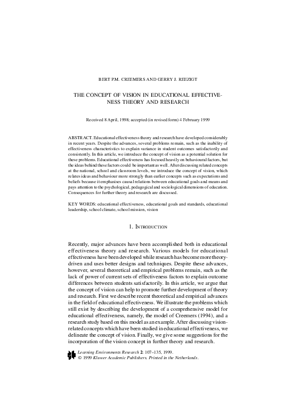 (PDF) The Concept of Vision in Educational Effectiveness Theory and ...
