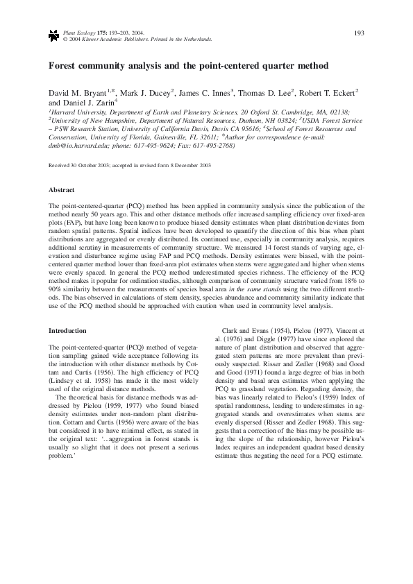 (PDF) Forest community analysis and the point-centered quarter method