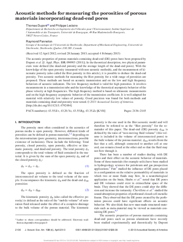 (PDF) Acoustic methods for measuring the porosities of porous materials ...