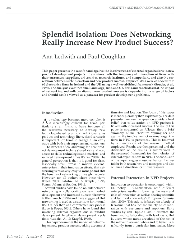 (PDF) Splendid Isolation: Does Networking Really Increase New Product ...
