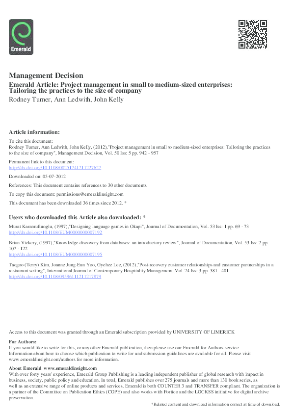 (PDF) Project management in small to medium-sized enterprises: Matching ...